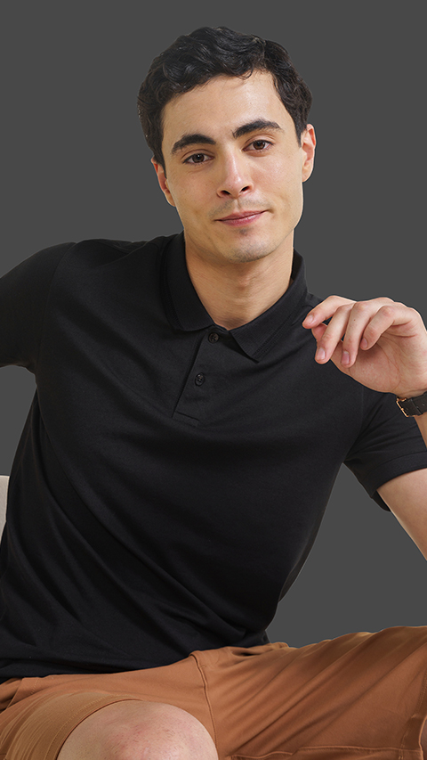 Men 2 Button Polo T-shirt Online - Jet Black | DaMENSCH